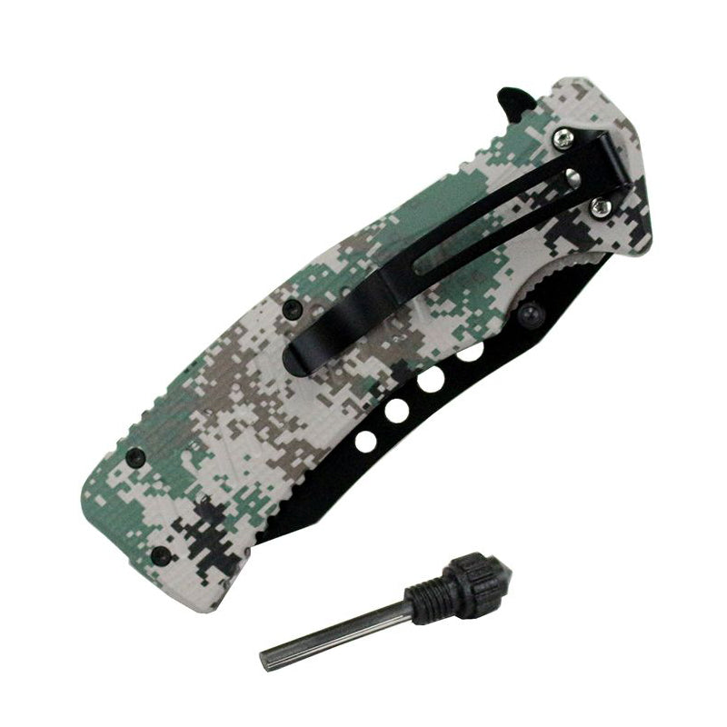 9" Defender Xtreme Folding Knife with Fire Starter Digital Camo (9078 ...